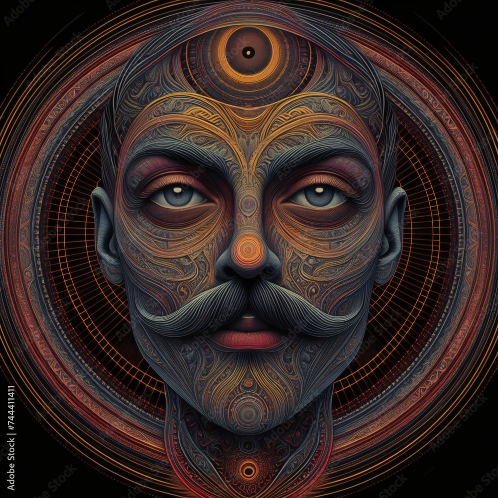 Elevated state - A painting portraying a man with a third eye, a ...