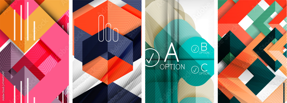 Set of paper shapes abstract backgrounds with infographic elements ...