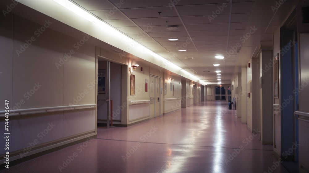 Clean hospital corridors, modern hospitals,Bright lights at the end the ...