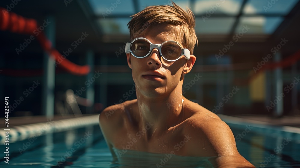 Happy swimmer in the pool,Quadriplegic swimmer posing for the camera ...