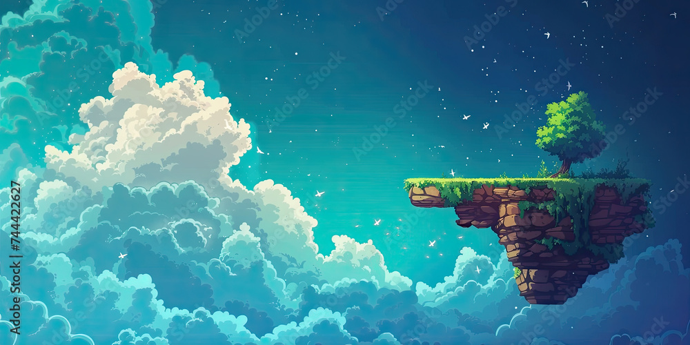Computer graphics clouds, vintage video game style cloud background sky ...