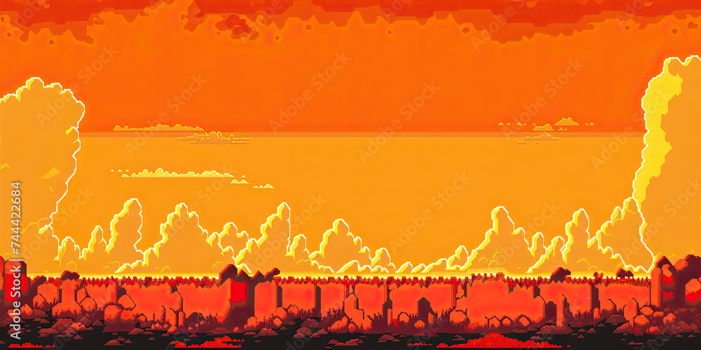 Lava fire gaming background, vintage retro graphics level design, heat ...