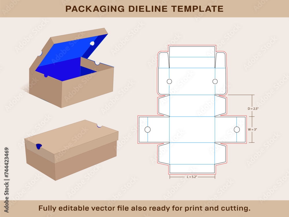 Kids Sneaker Shoe box Large size 5.2x 3x2.5 Inch Dieline Template | One ...