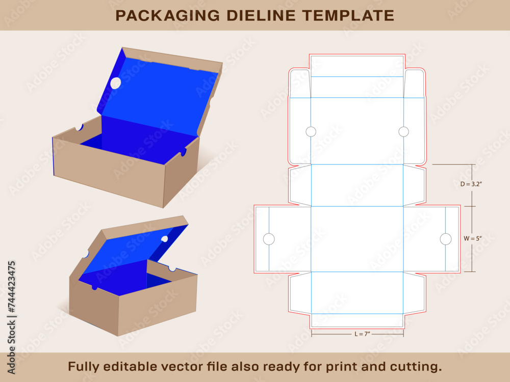 Kids Sneaker Shoe box Extra Large size 7x 5x3.2 Inch Dieline Template ...