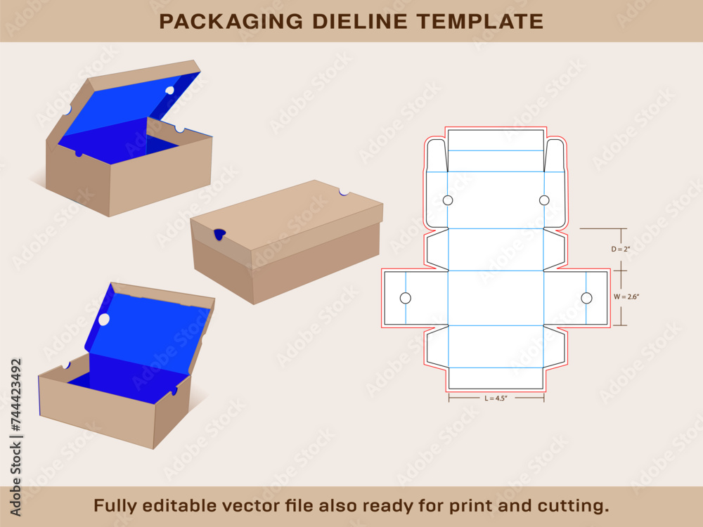 Kids Sneaker Shoe box Medium size 4.5x 2.6x2 Inch Dieline Template ...
