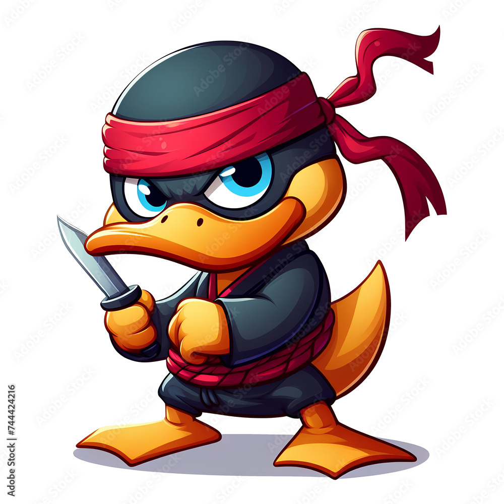 Cartoon ninja duck character wearing red headband, holding kunai PNG ...