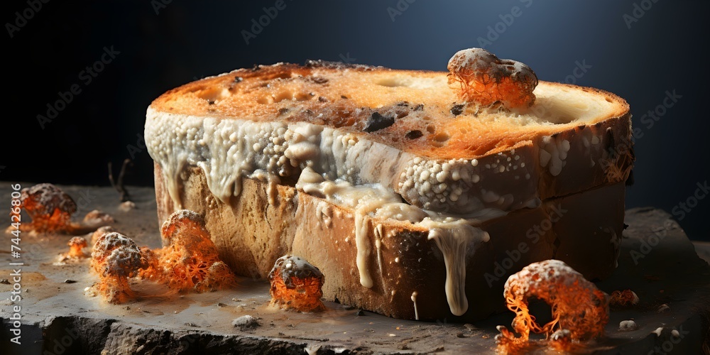 Moldy bread showing signs of decay and contamination from fungus spores ...