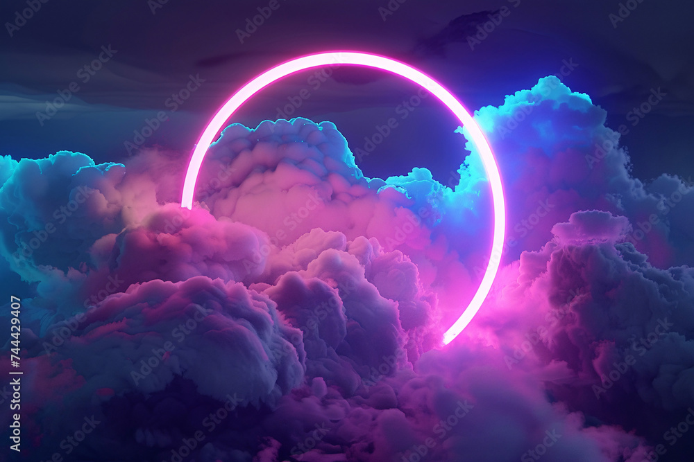 Neon circle, Neon glitter circle of light shine sparkles and Neon spark ...