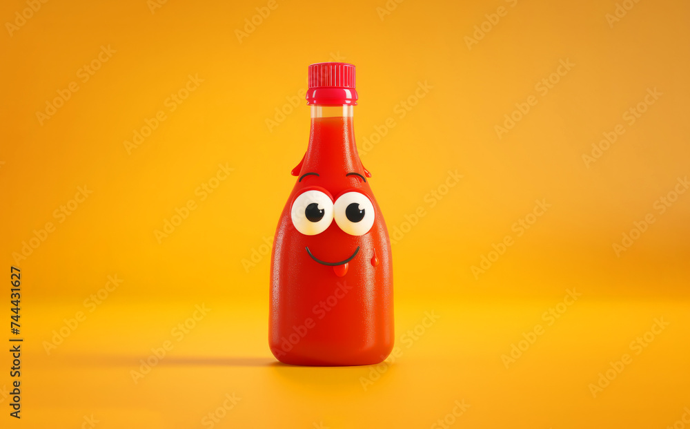 adorable cartoon character ketchup bottle with big eyes. on an isolated ...