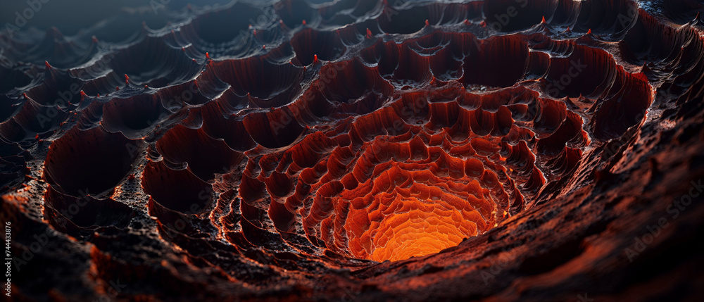 Hellish claustrophobic underground cave tunnel hole with jagged rock ...