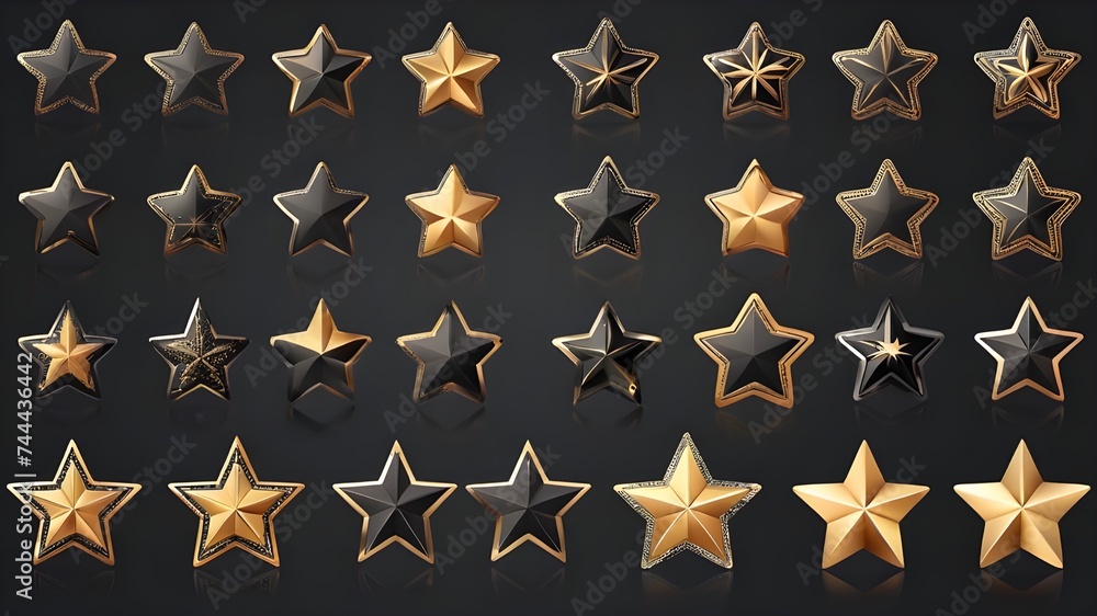 Stars collection. Star vector icons. Golden and Black set of Stars, isolated on transparent ...