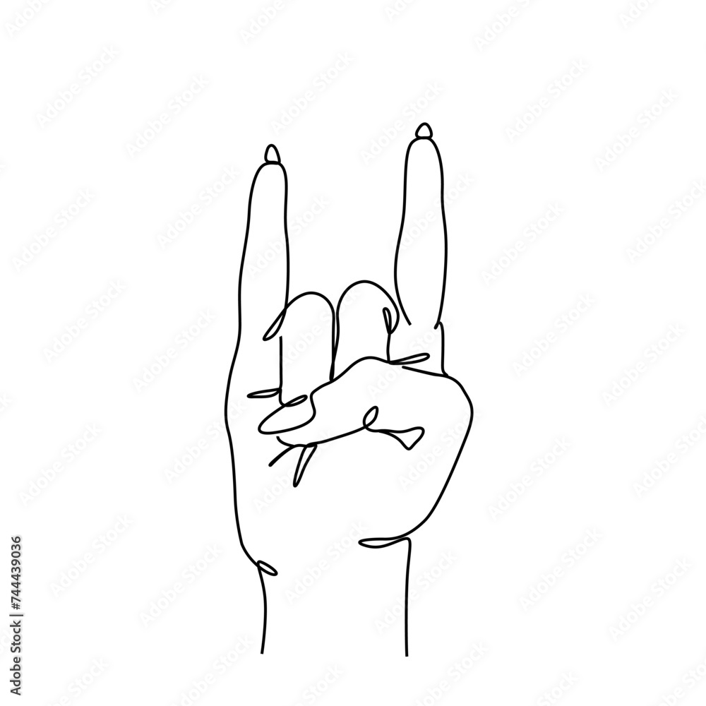 Goat rock symbol one line art. Sign of horns gesture continuous line ...