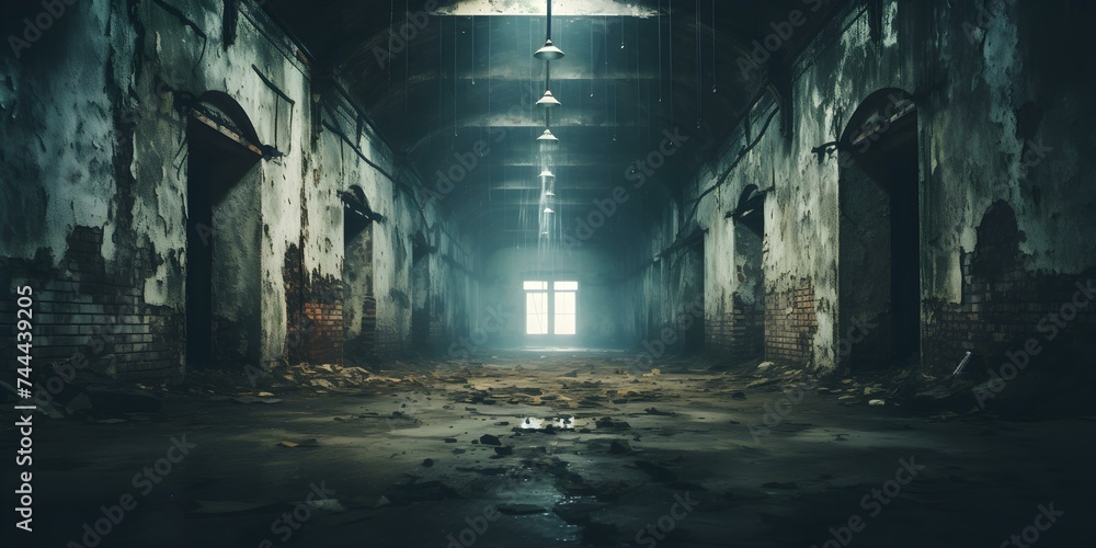 Decaying abandoned building engulfed in mold-infested decay. Concept ...