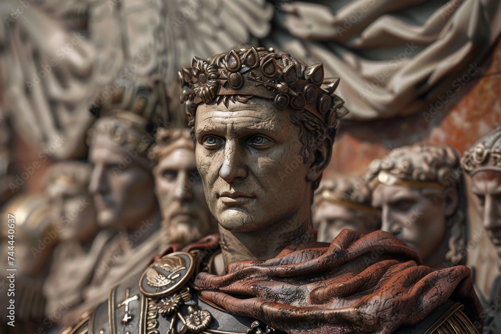 Trajan Roman Emperor statue in bronze showcases historical laurel armor ...