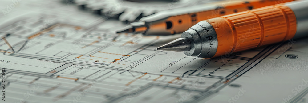 Engineering concept with pens and blueprints to design components Stock ...