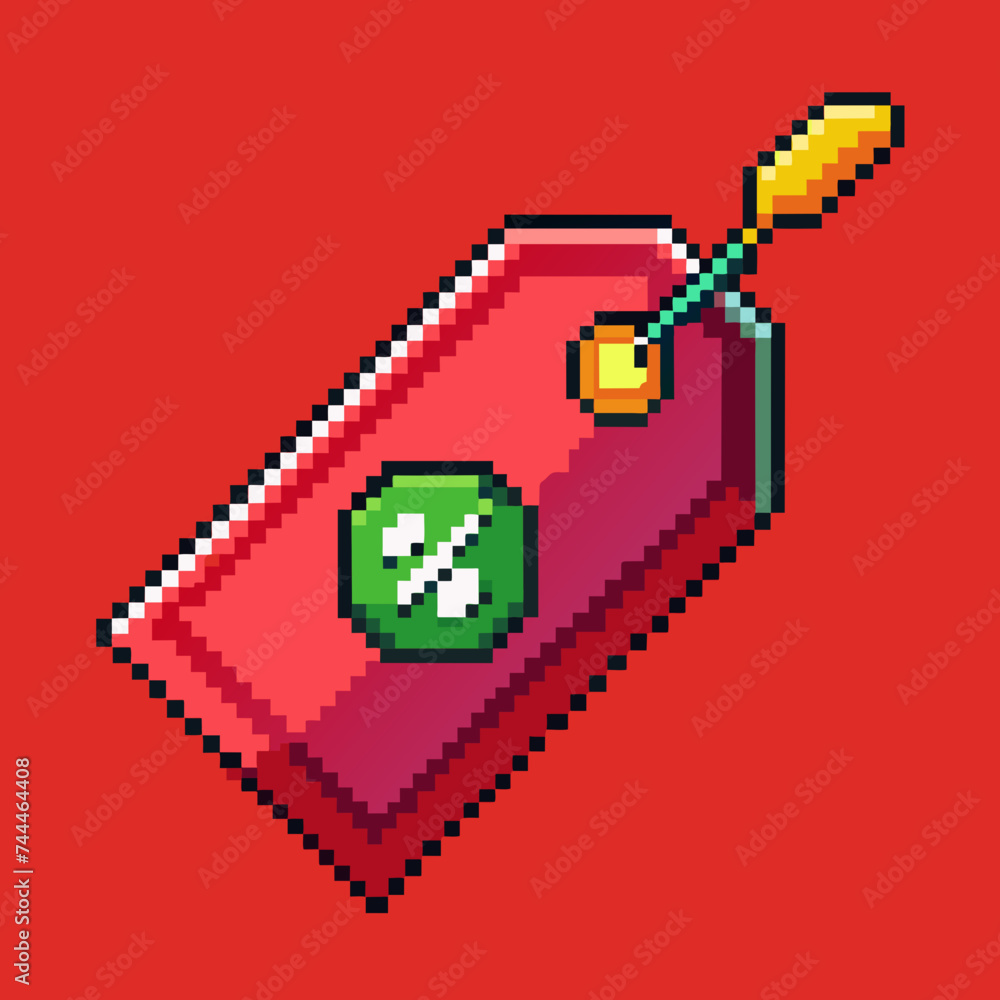 Pixel art representation of a price tag marked down by half. vektor ...