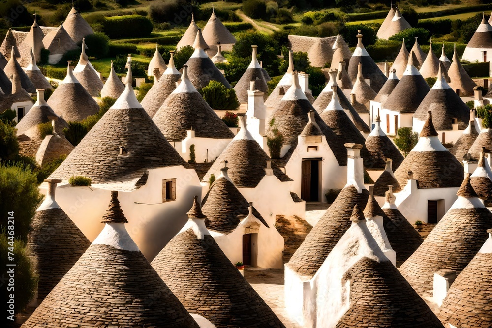 Foto de Conical roofs of trulli in Alberobello.. Each trullo is ...