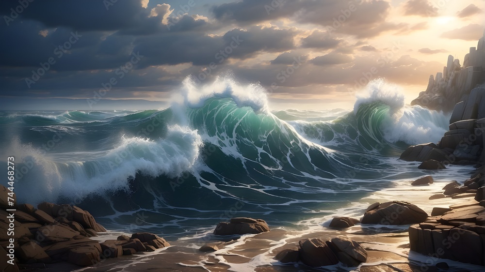 Sea waves sketch. Storm wave, vintage tide and ocean beach storms hand ...