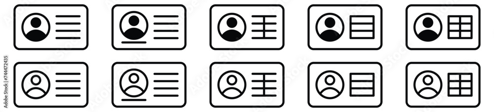 ID Card icon set. ID Card with Circle tick approved symbol. Driver's ...