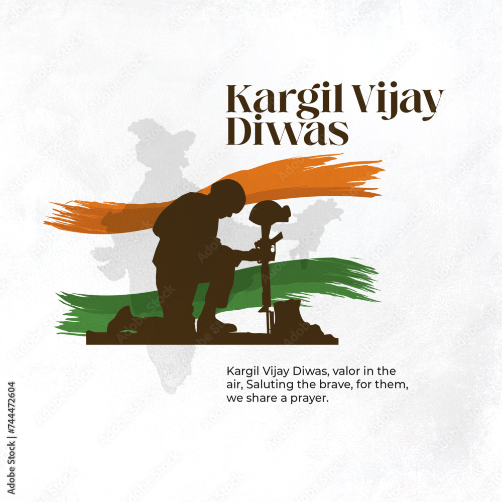 Kargil Vijay Diwas card with a white background, featuring a soldier ...