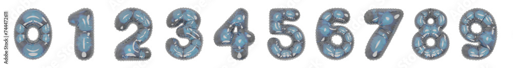 3D Helium Balloon Numbers 0 to 9 collection set with Blue and ...