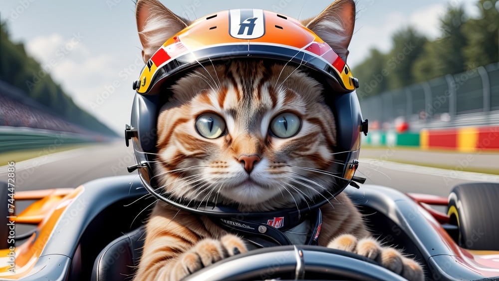 Adorable Tabby Cat Driver in Racing Car at Circuit" Stock Photo | Adobe ...