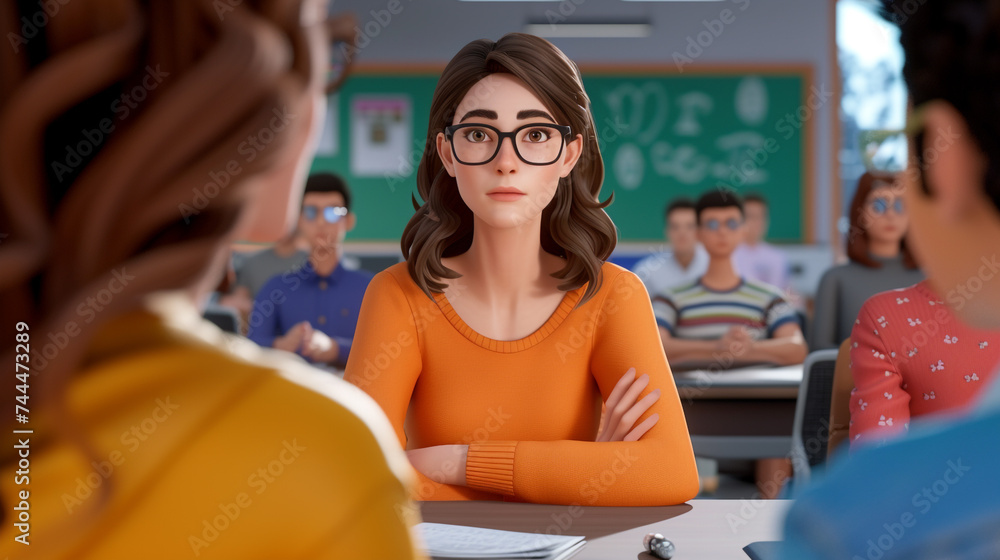 Realistic AI-rendered depiction of a student model participating in a ...