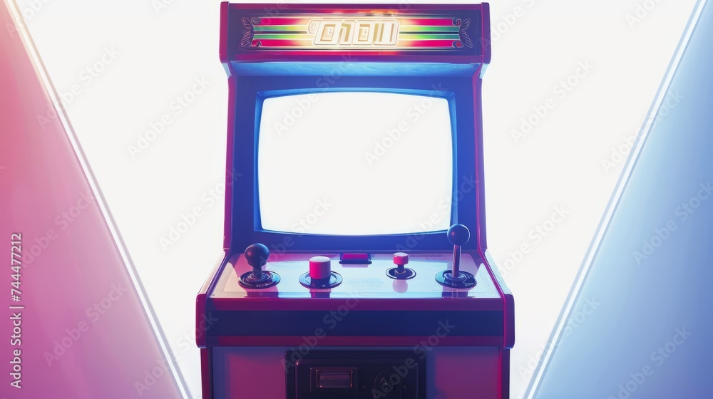 Retro arcade game machine with blank screen isolated on white ...
