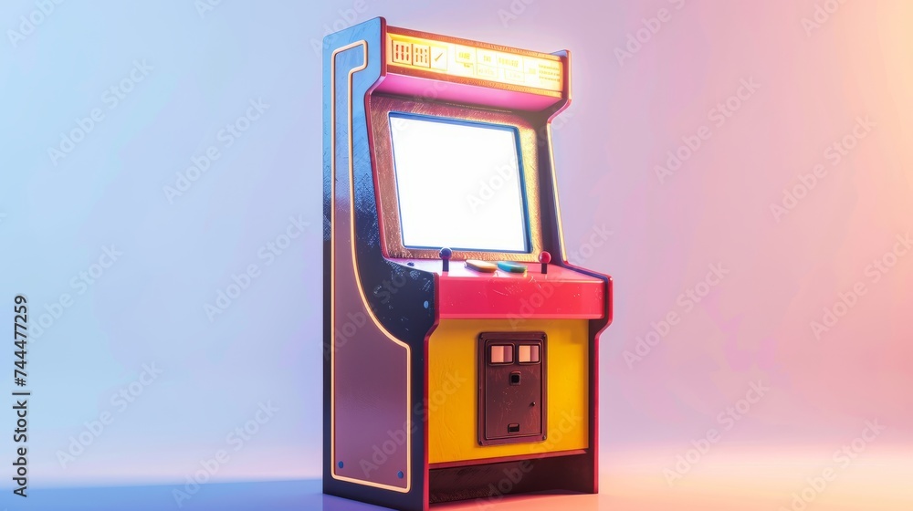 Retro arcade game machine with blank screen isolated on white ...