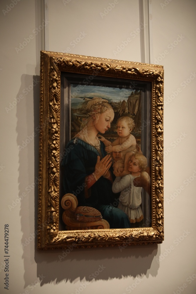 Florence, Italy - February 8, 2024: Famous painting "Madonna and Child" by Filippo Lippi at ...