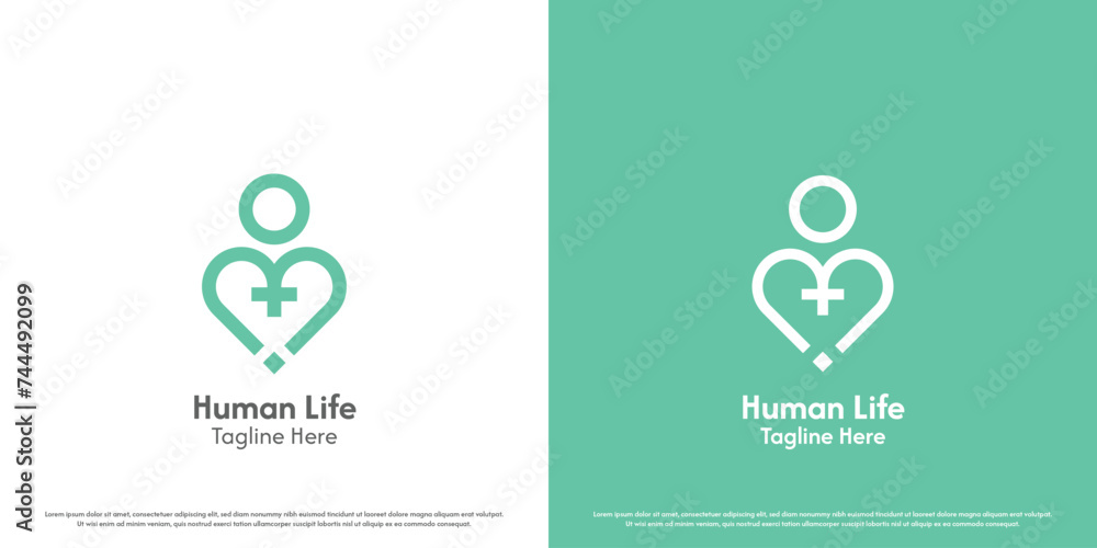 Health life logo design illustration. Silhouette of person shape plus ...