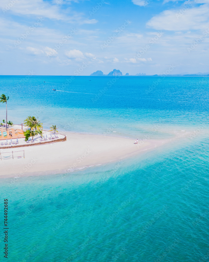 Drone top view at Koh Muk tropical island turqouse colored ocean Koh ...