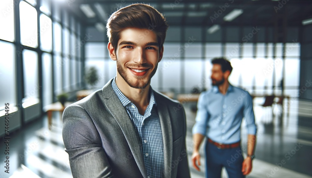 two professional men in a modern office environment, engaging in a ...