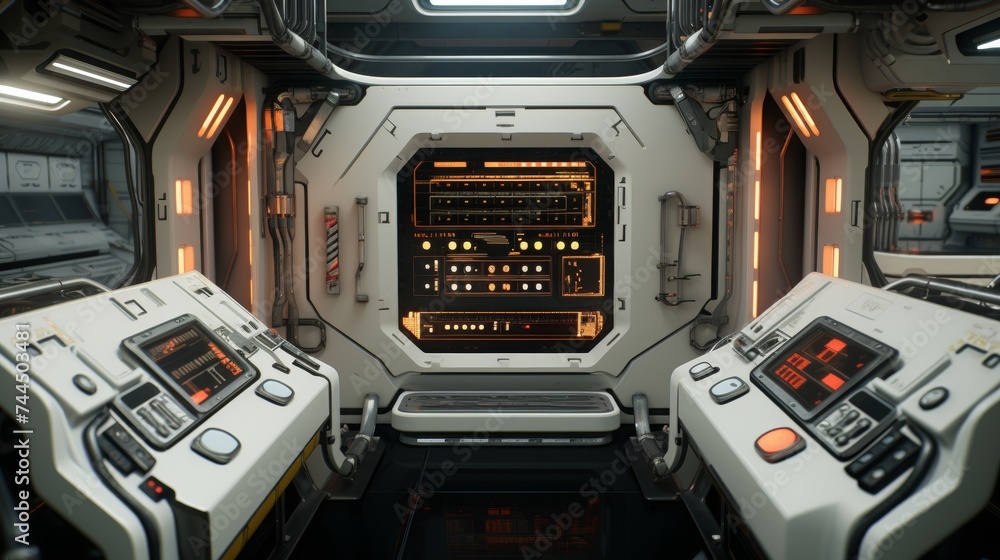 Futuristic spacecraft interior design with innovative control panels ...