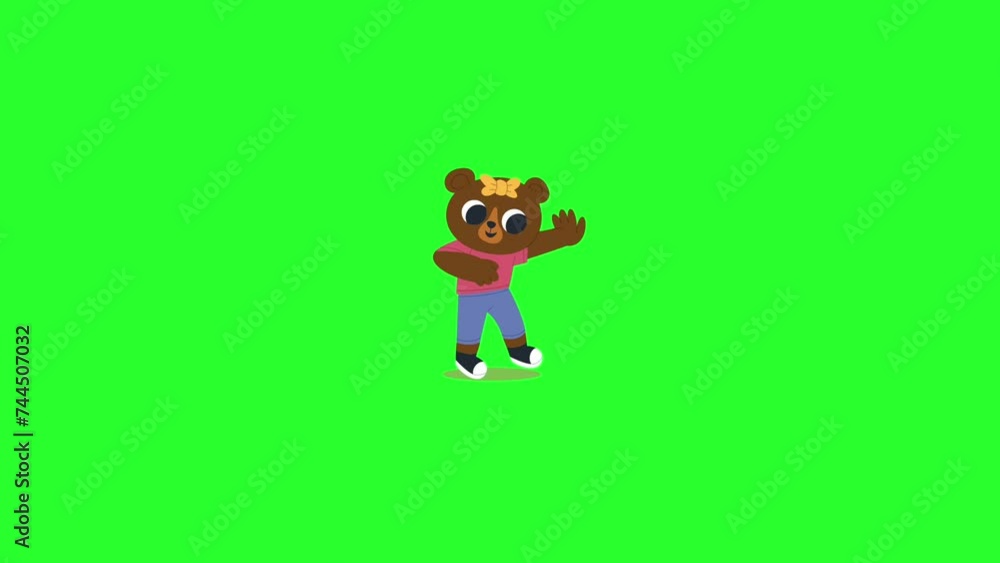 cute animal character dancing, animated loop 2d green screen background ...