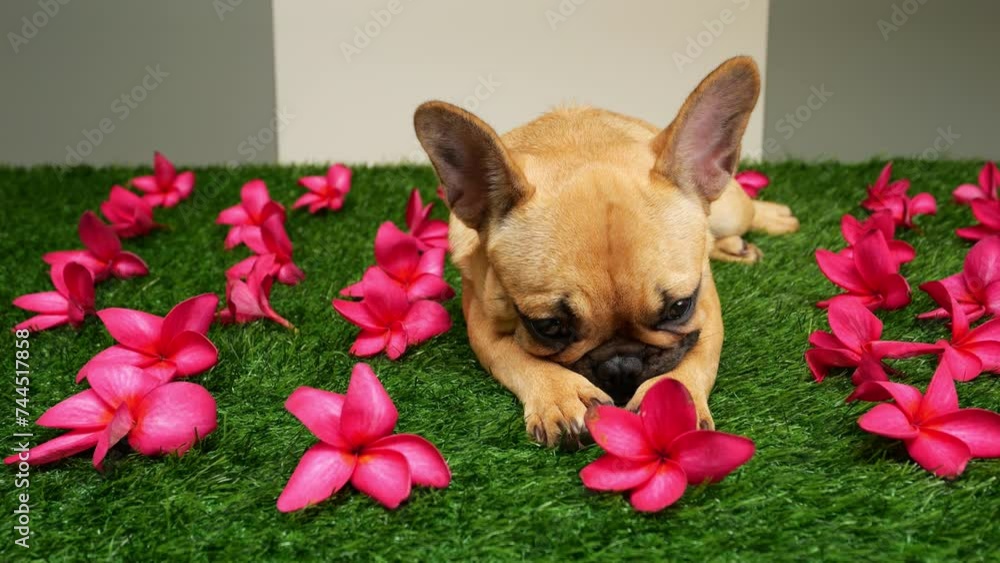 Vidéo Stock Offended puppy tucks its nose into its paws and lies ...