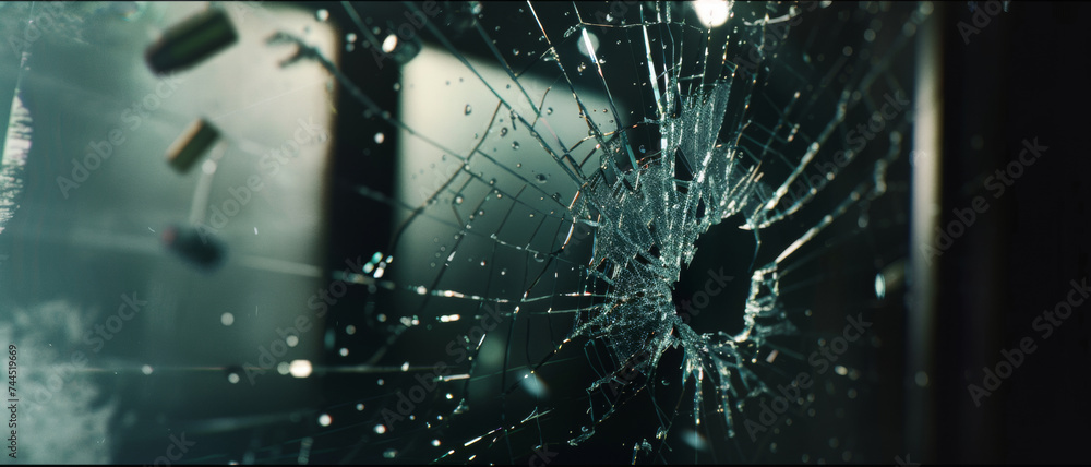 Bullet holes in glass window, a chilling depiction of violence or ...