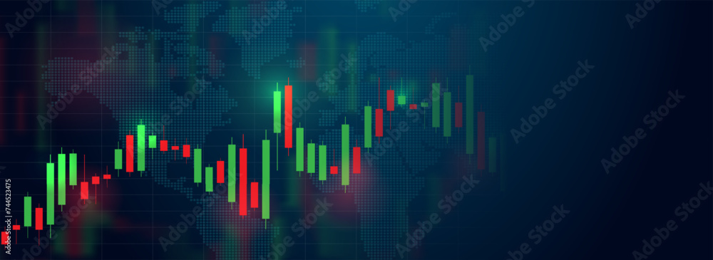 A stock market or Forex trading chart on a dark blue background with ...