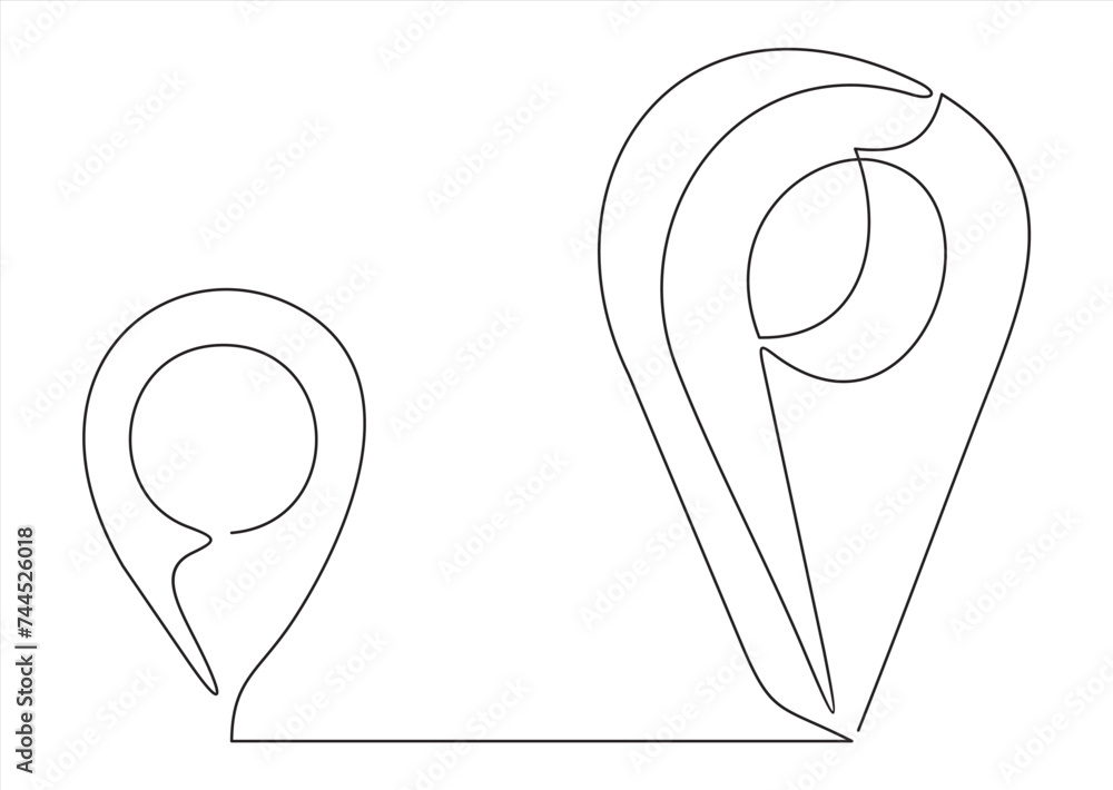 Continuous One Line Drawing Of Path And Location Pointers Simple Pins On Way Between Two Points
