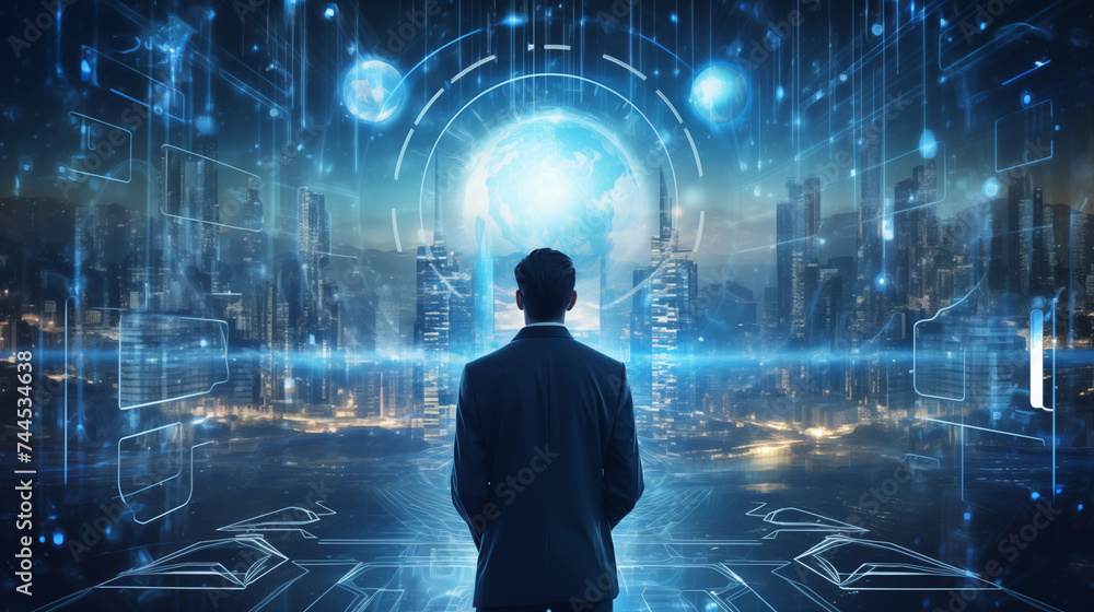 Man technology future lifestyle, digital marketing IOT internet of ...