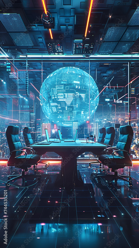 Cybernetic negotiation room where AI and humans collaborate on ...