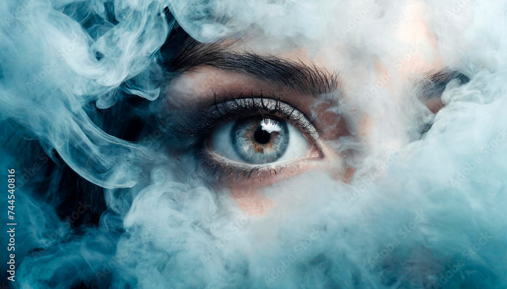 Detail taken from above of a clear female eye emerging from a sea of ...