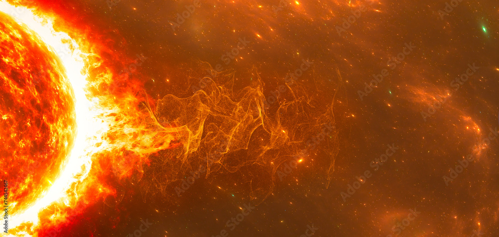 Sun and solar storm, solar wind, flow of particles. Rising temperatures ...