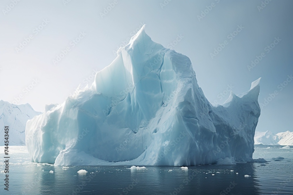 Melting glaciers calving into arctic waters with iceberg fragments ...