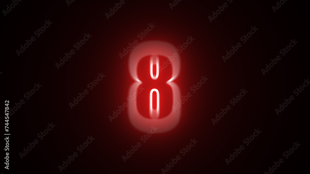 Neon glowing number 8. Number Eight glowing in the black background ...