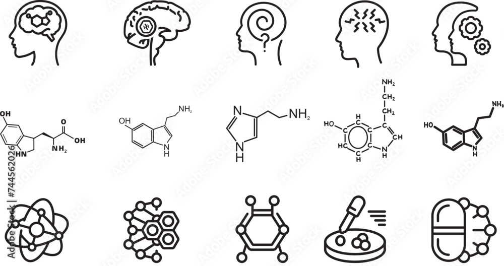 Icon set of chemical formulas of hormones and neurotransmitters in the ...