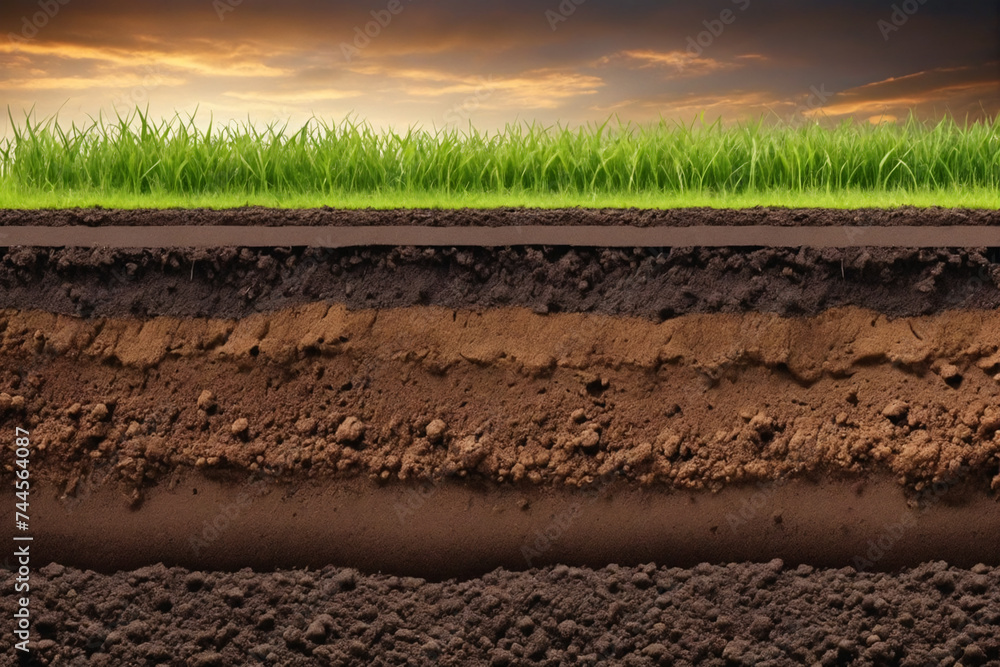 Underground soil layer of cross section earth, erosion ground with ...