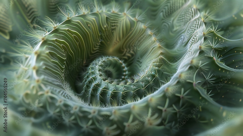 The macro landscape of a cactus plant unfolds with rhythmic elegance ...