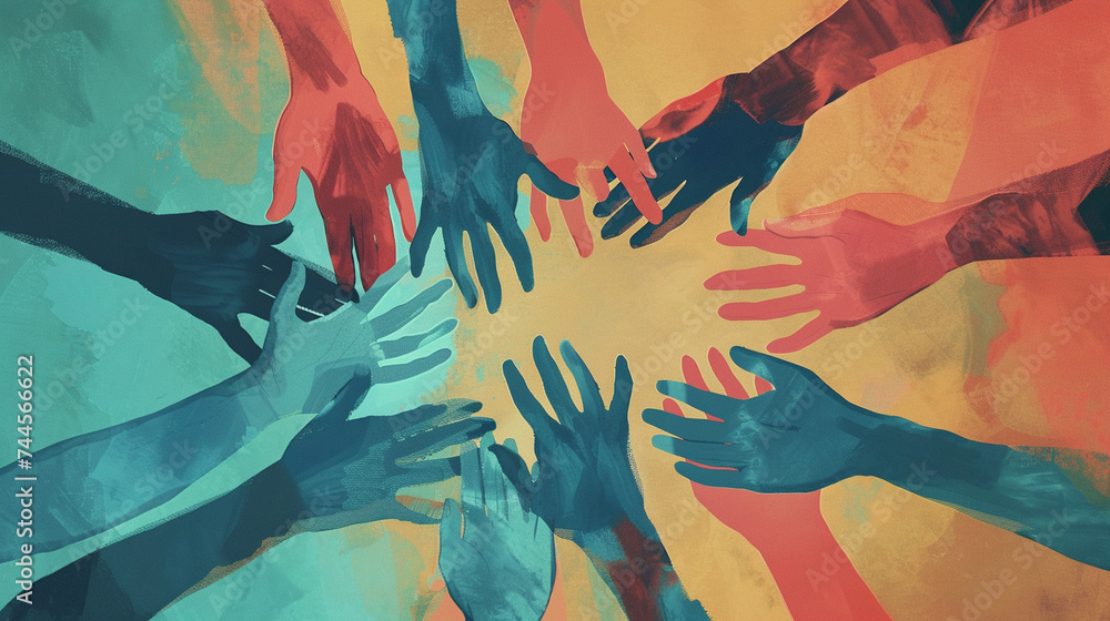 A symbolic illustration depicting hands reaching out in support and ...