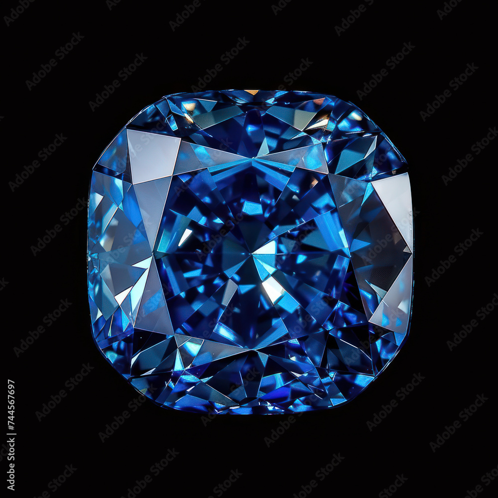 cut Blue Diamond gem of flawless quality on black background Stock ...